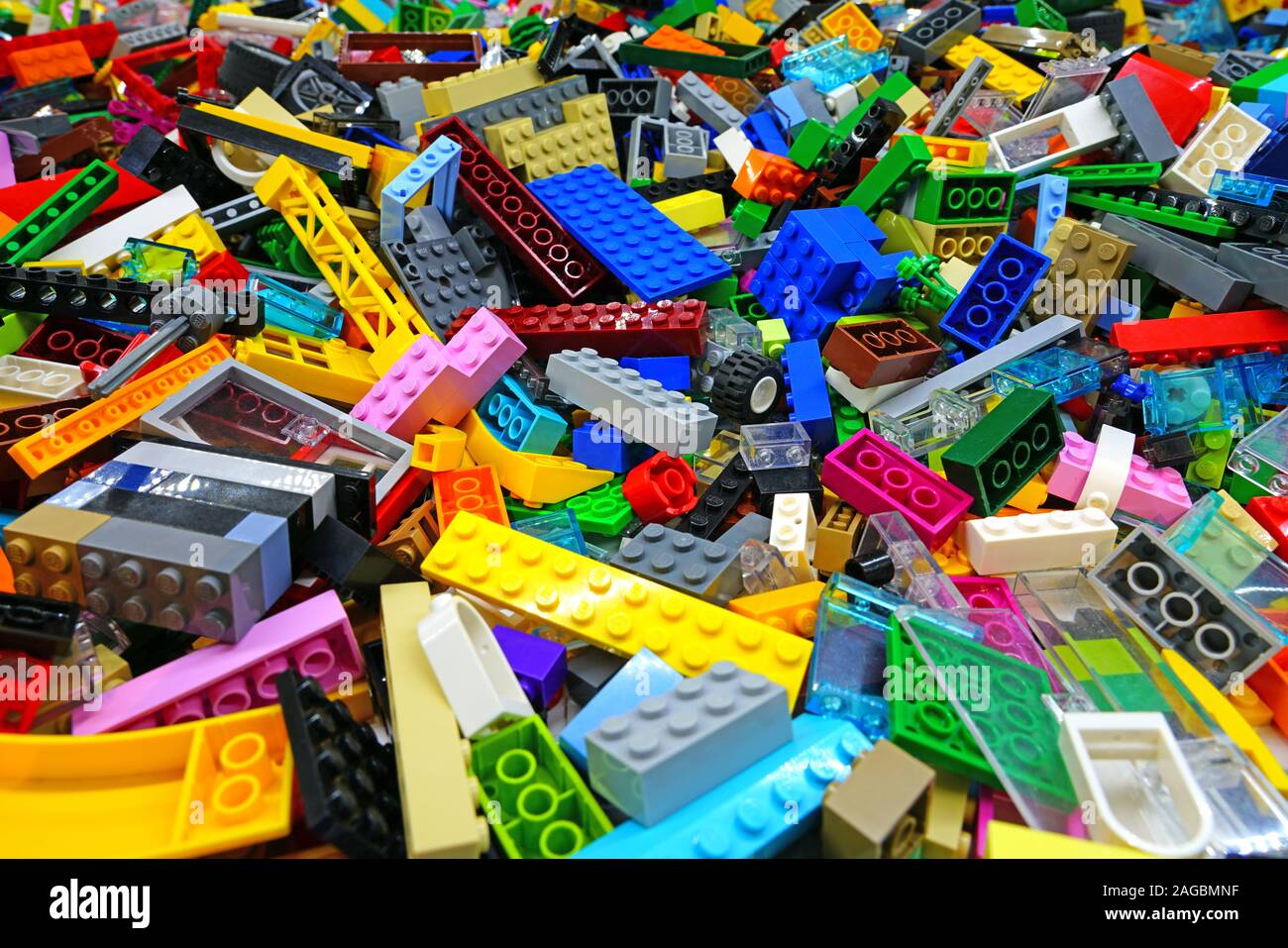 MELBOURNE, AUSTRALIA -16 JUL 2019- View of colorful LEGO bricks and ...