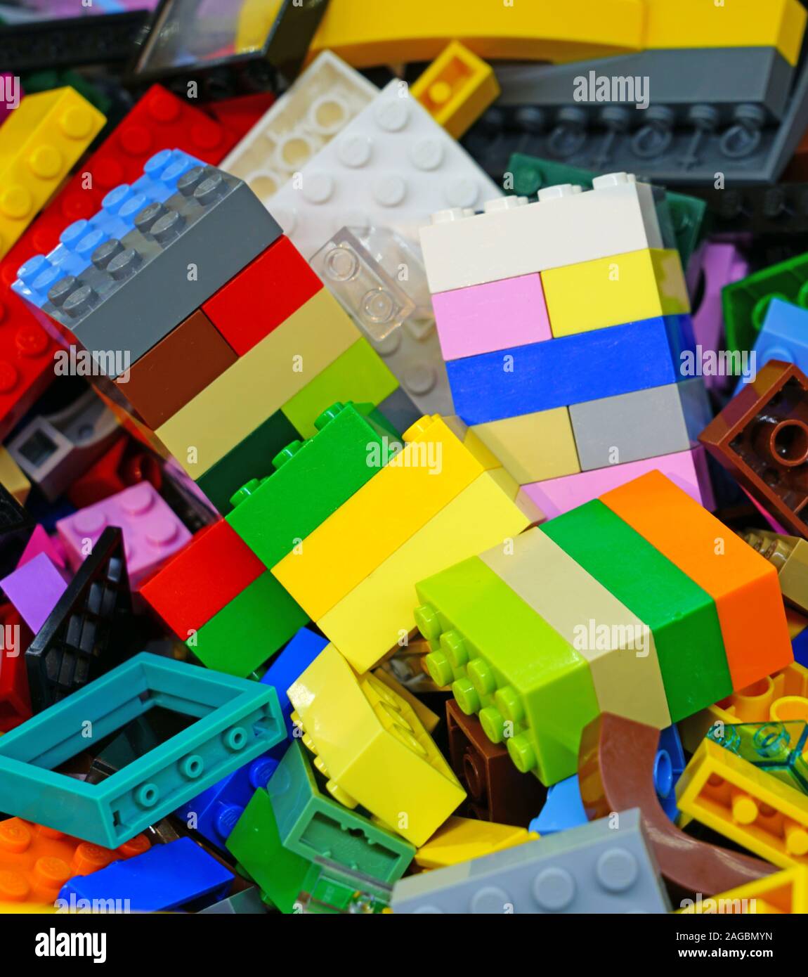 MELBOURNE, AUSTRALIA -16 JUL 2019- View of colorful LEGO bricks and ...