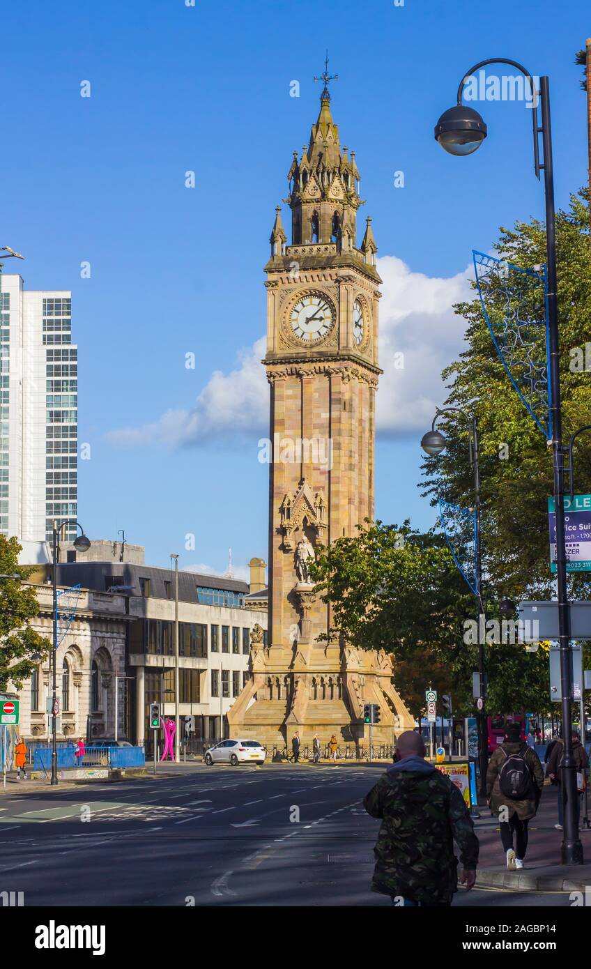 16 October 2019 The leaning Albert clock in Belfast. Northern Ireland ...