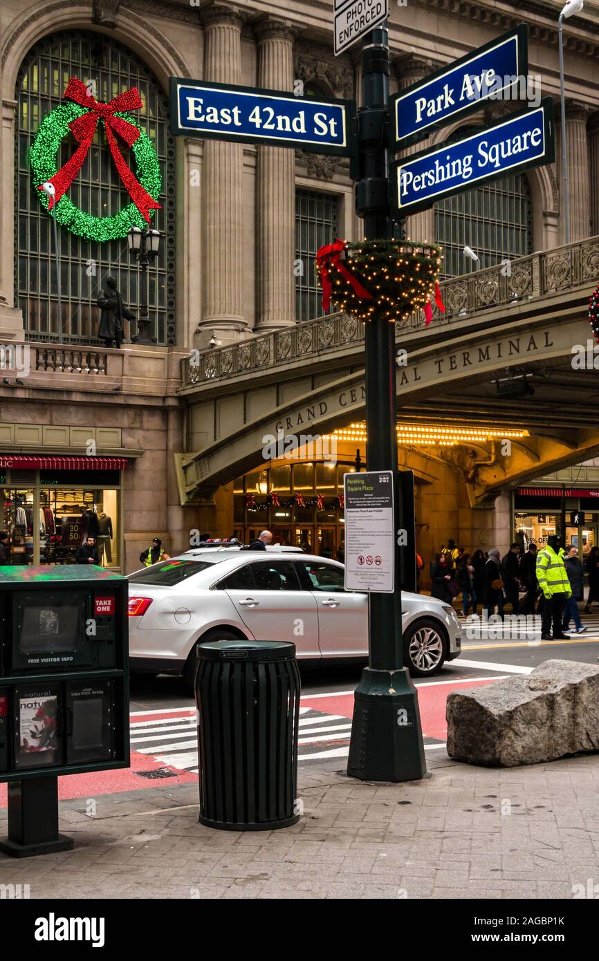 Street Signs and Holiday Lights at Grand Central Terminal and Pershing ...