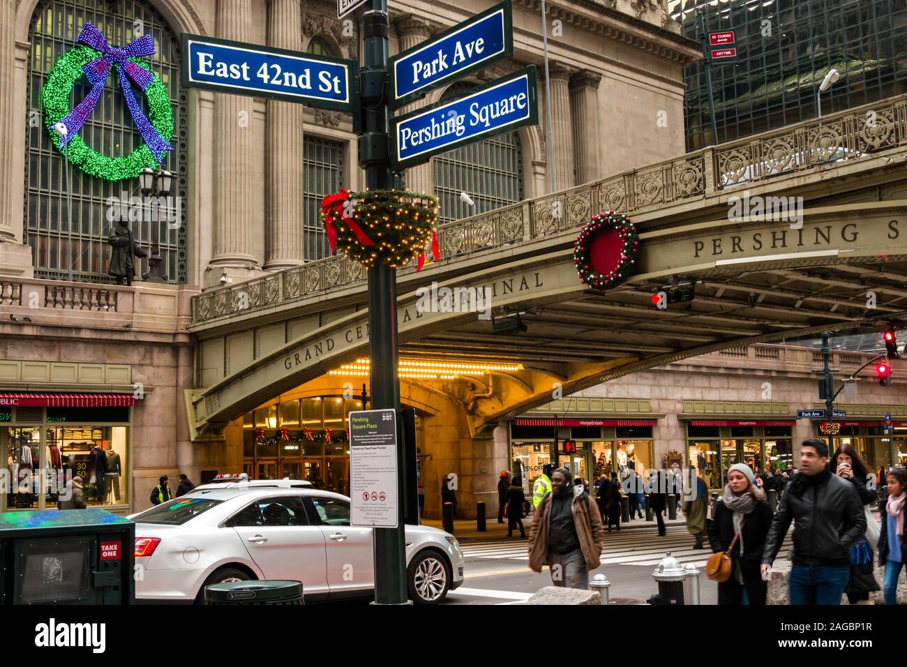 Street Signs and Holiday Lights at Grand Central Terminal and Pershing ...