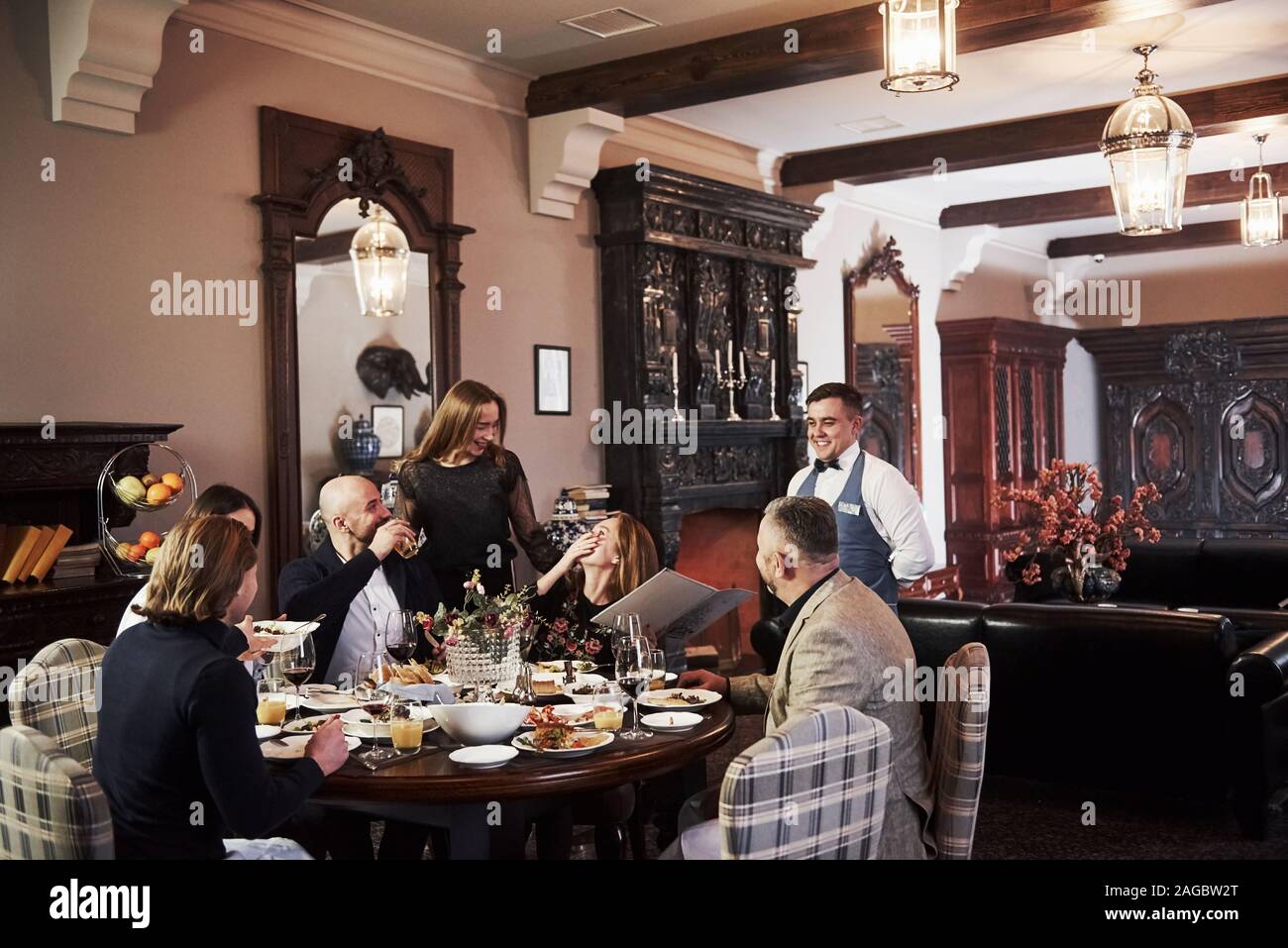 Just joking and laughing. Family friends having nice time in beautiful ...