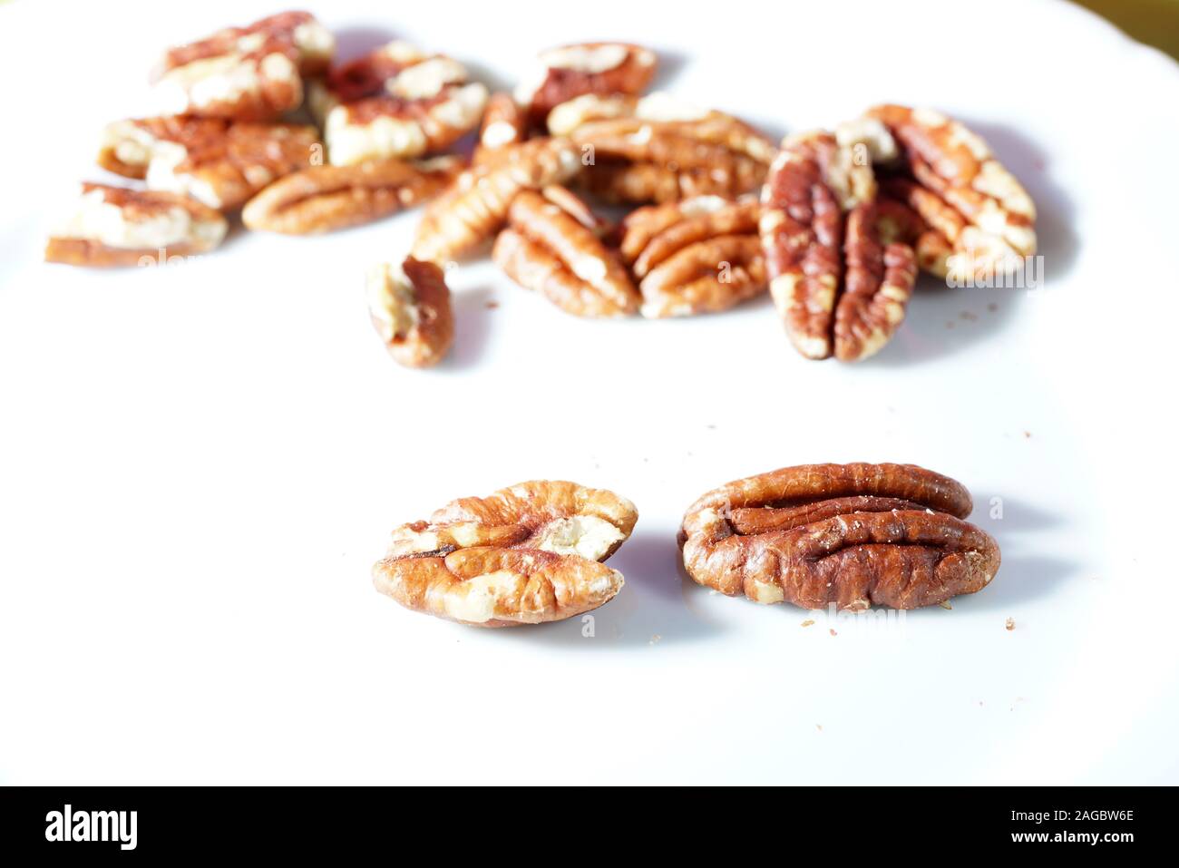 The pecan kernels taste similar to the walnut kernels, photographed ...