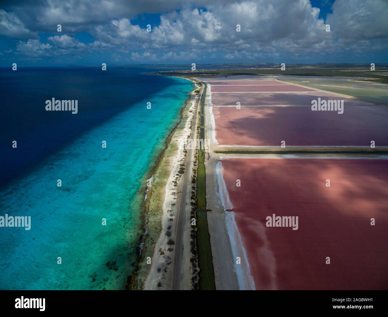 High angle shot of aesthetic salt pans in Bonaire, Caribbean Stock ...