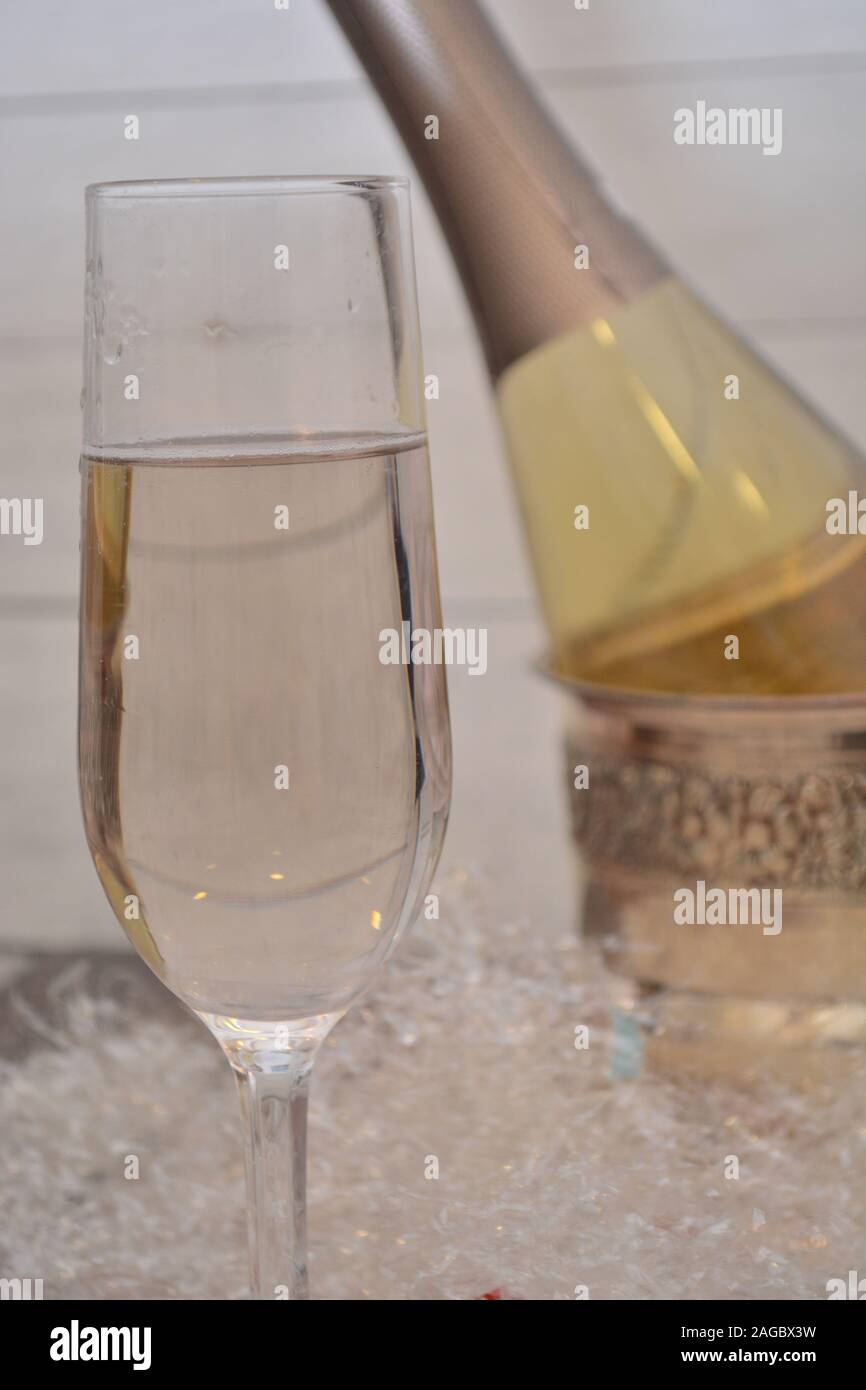 italian spumante glass and bottle Stock Photo - Alamy