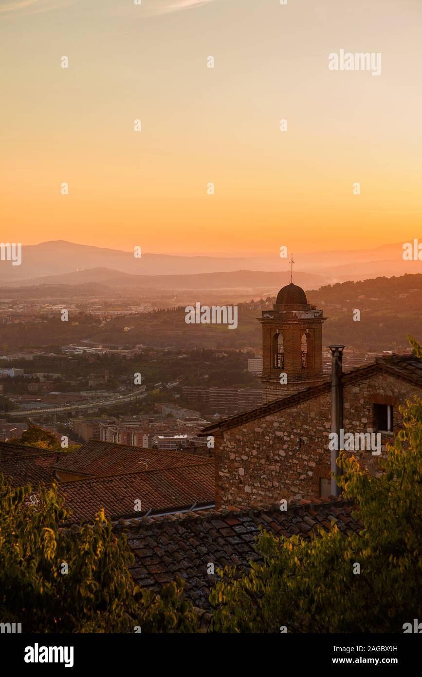 Beautiful sunset sky with evening haze over Umbria countryside seen ...