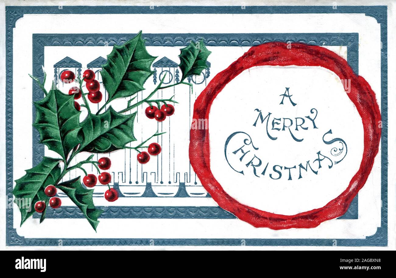 Embossed Cherub with Bells Edwardian Postcard Ephemera Gold Holiday Postcard and Holly Antique ...