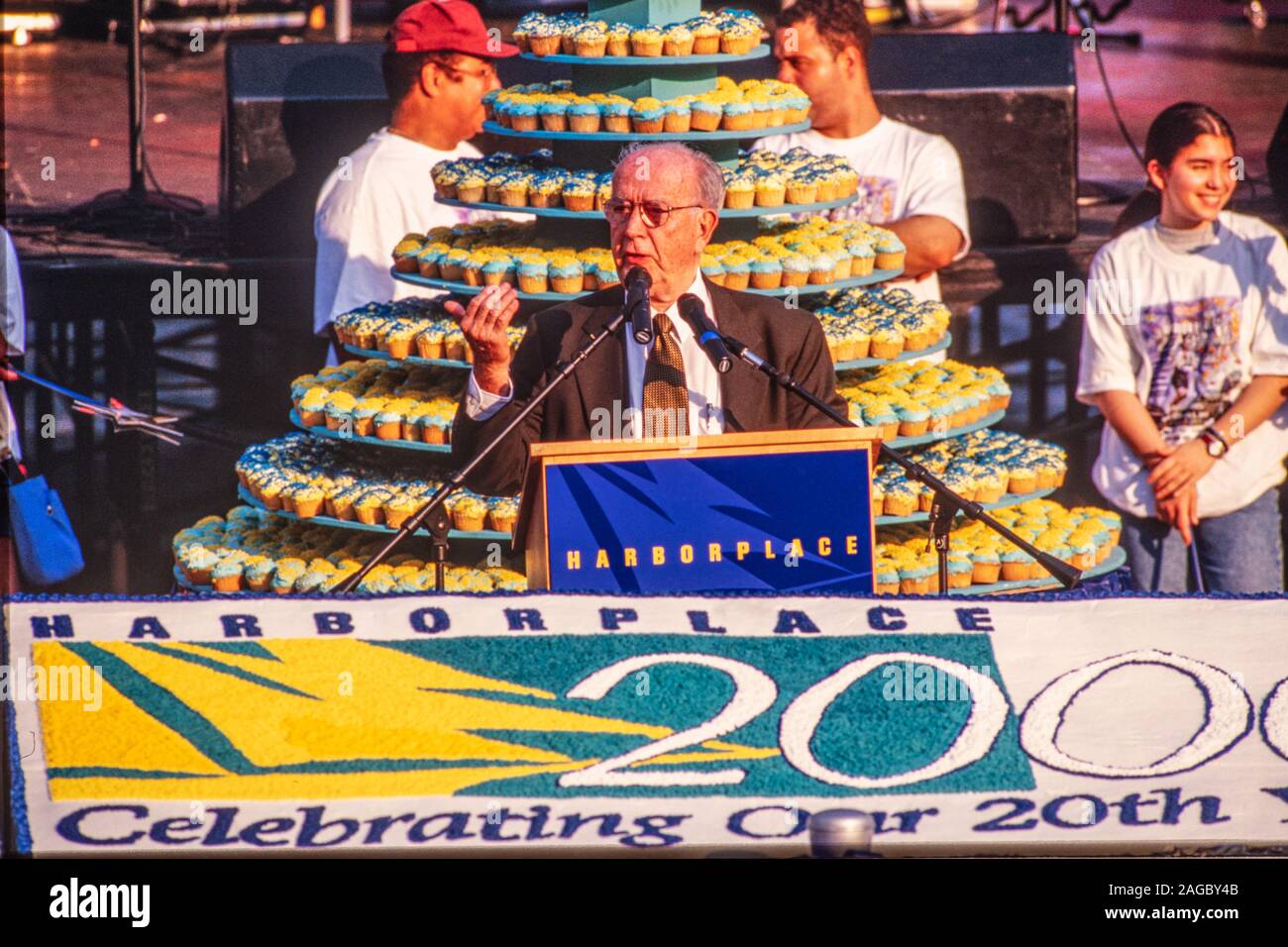William Donald Schafer giving a speech for the Harborplace 20th ...