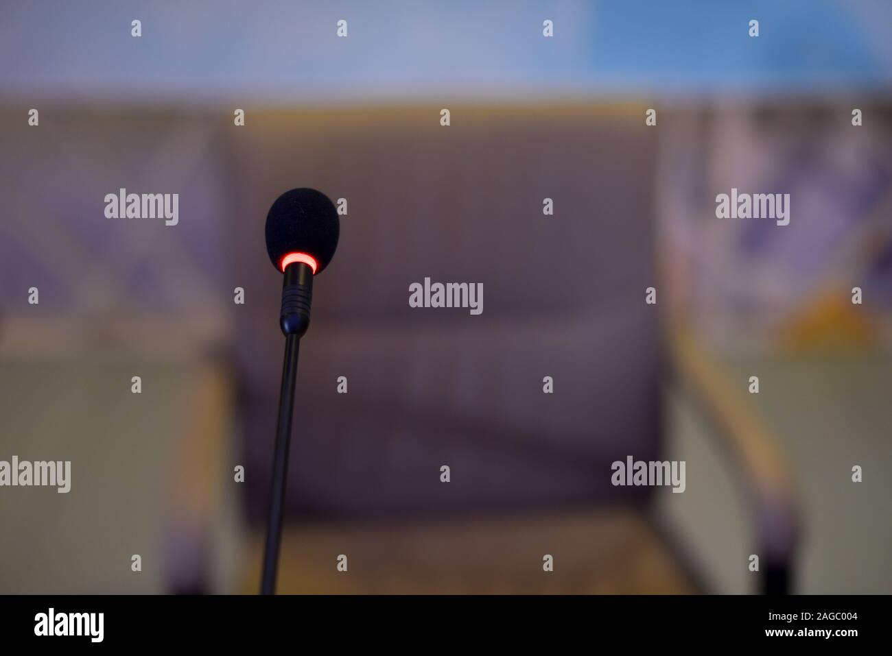 Microphones during business conference in conference room or hall ...