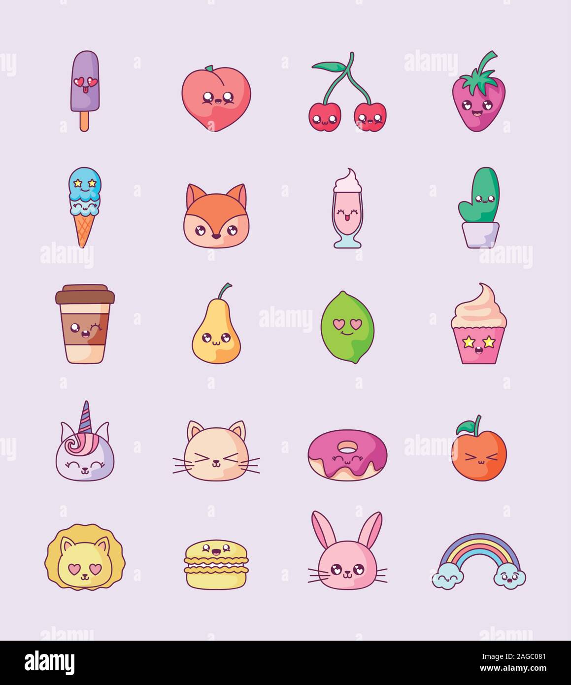 Cartoons icon set design, Kawaii expression cute character funny and ...