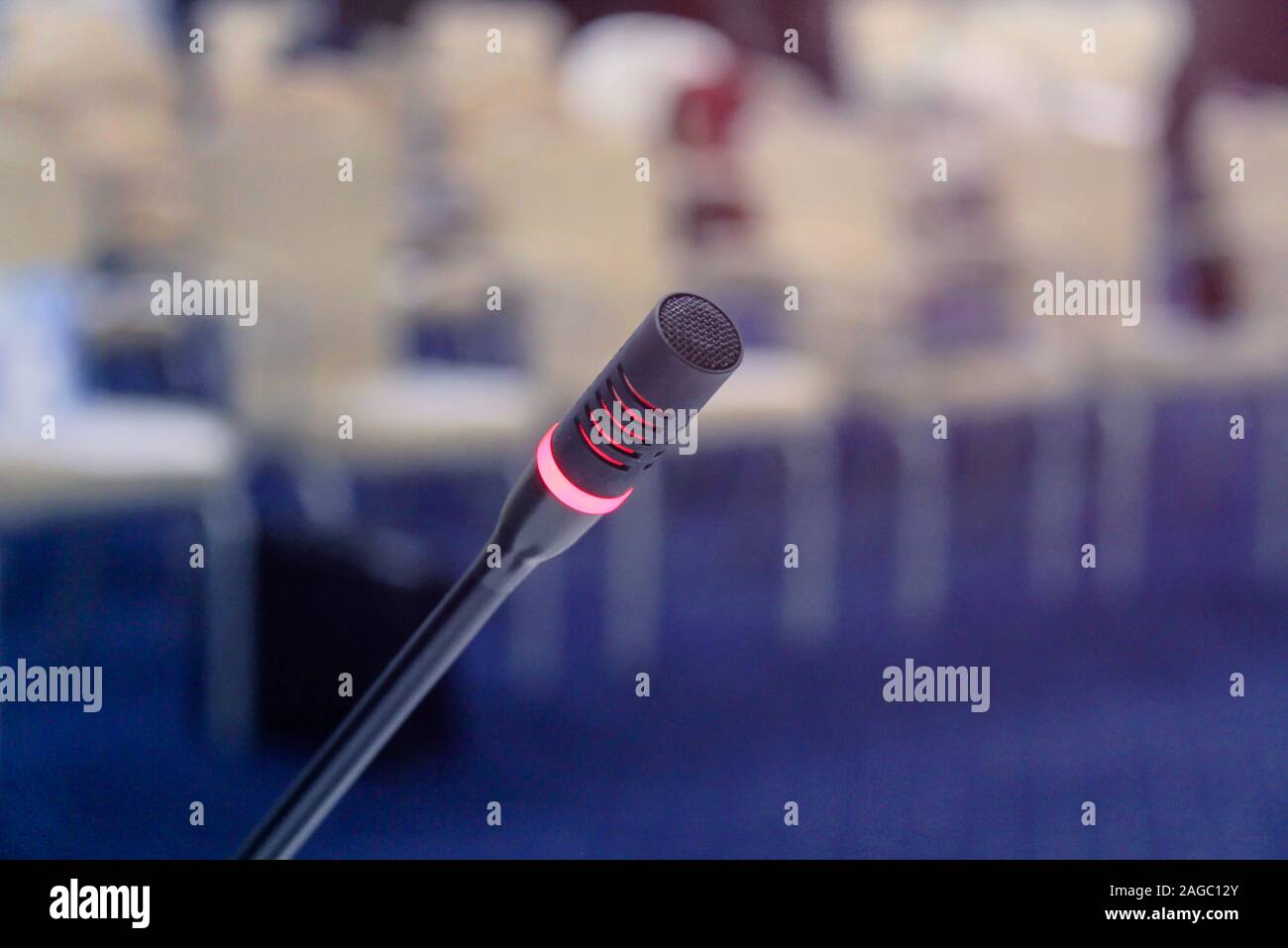Front view of the microphones during business conference in conference ...