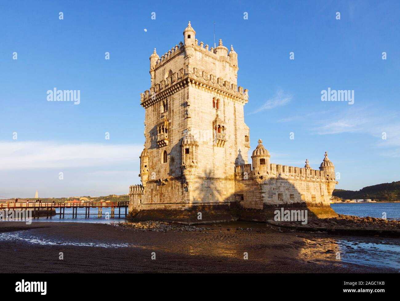 Lisbon, Portugal : Belém Tower view at sunset. The Unesco listed ...