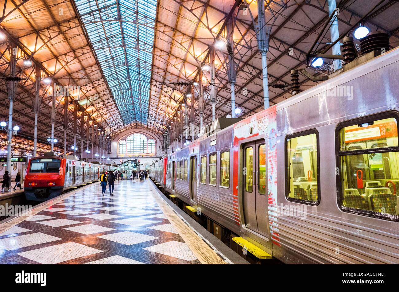 Lisbon, Portugal : Platforms at Rossio railway station, an important ...