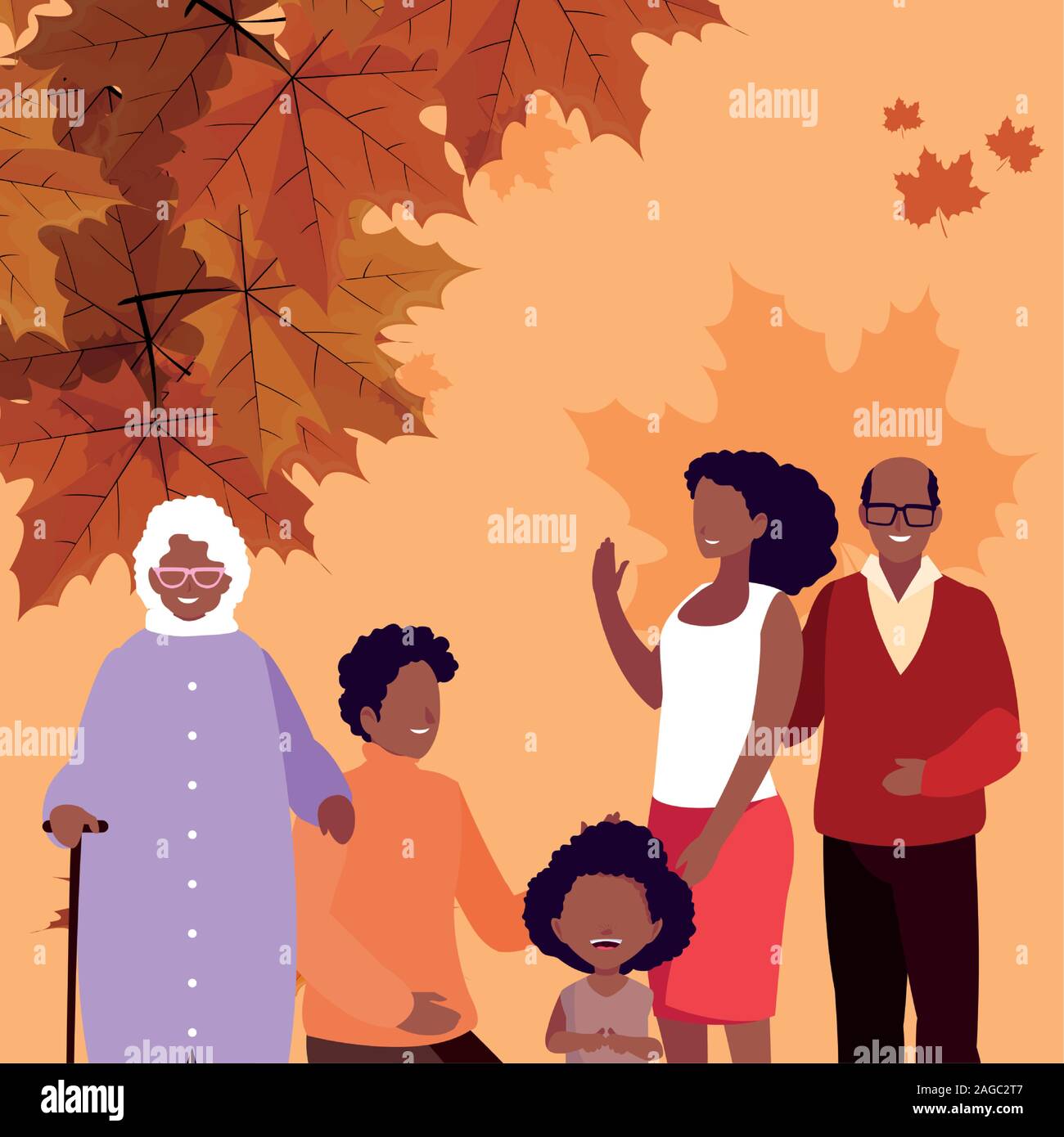Family and leaves design, Autumn season nature ornament garden ...