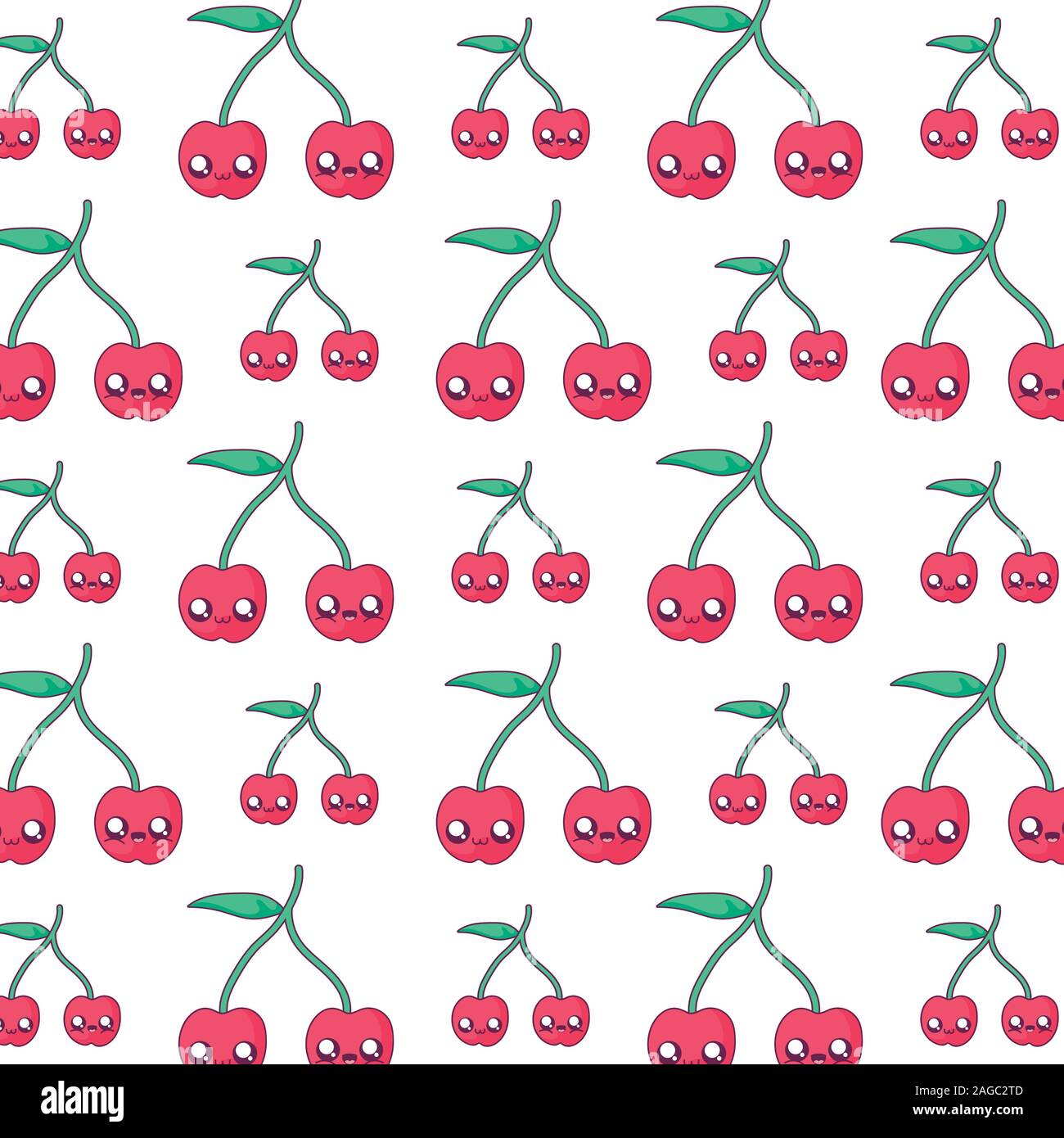 cherries cartoons background design, Kawaii expression cute character ...