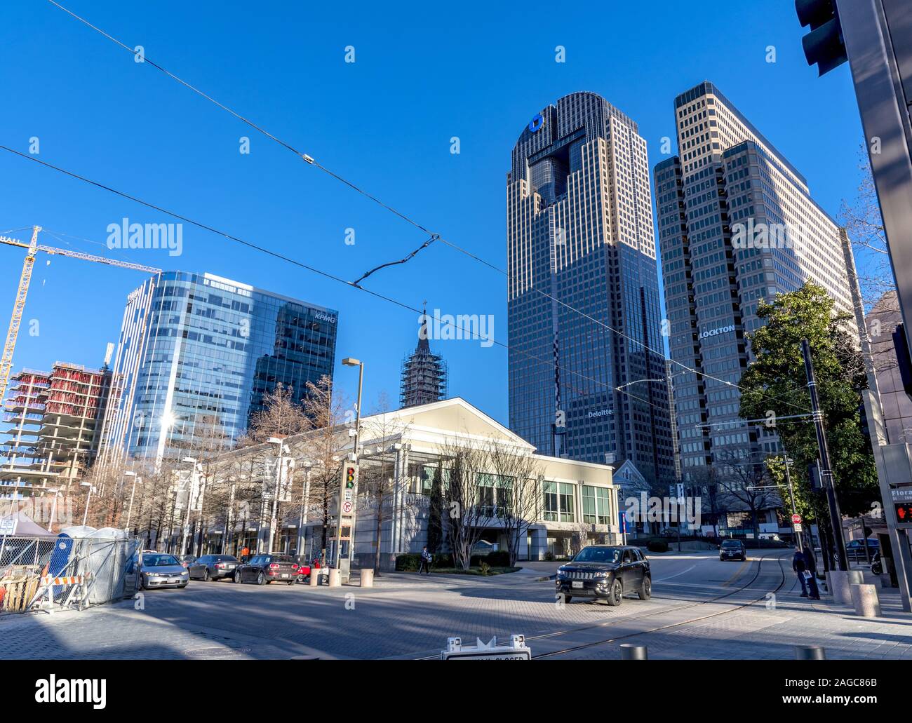 DALLAS, UNITED STATES - Dec 21, 2018: The intersection of North Olive ...