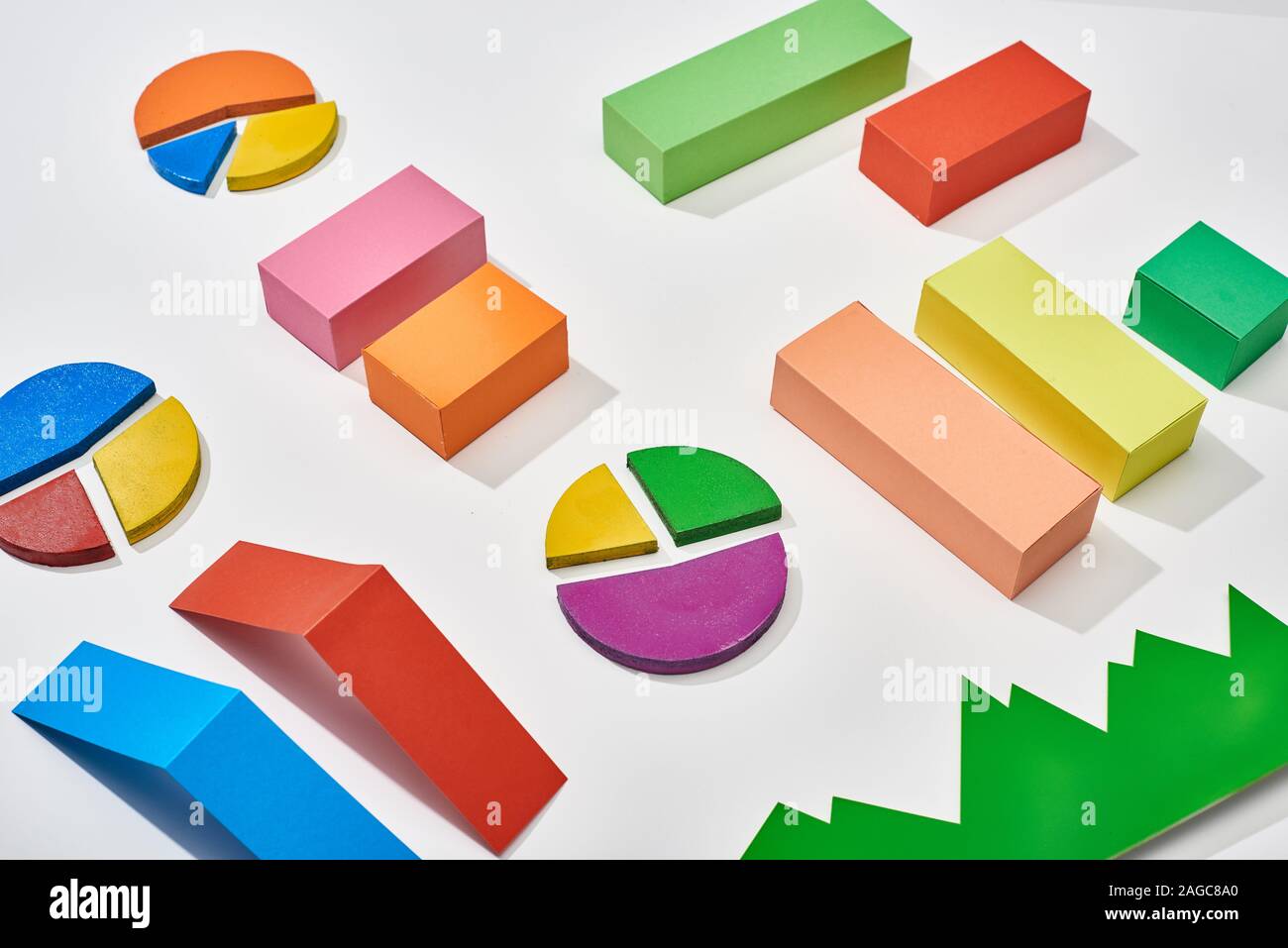 color blocks and pie charts with shadow on white background Stock Photo ...
