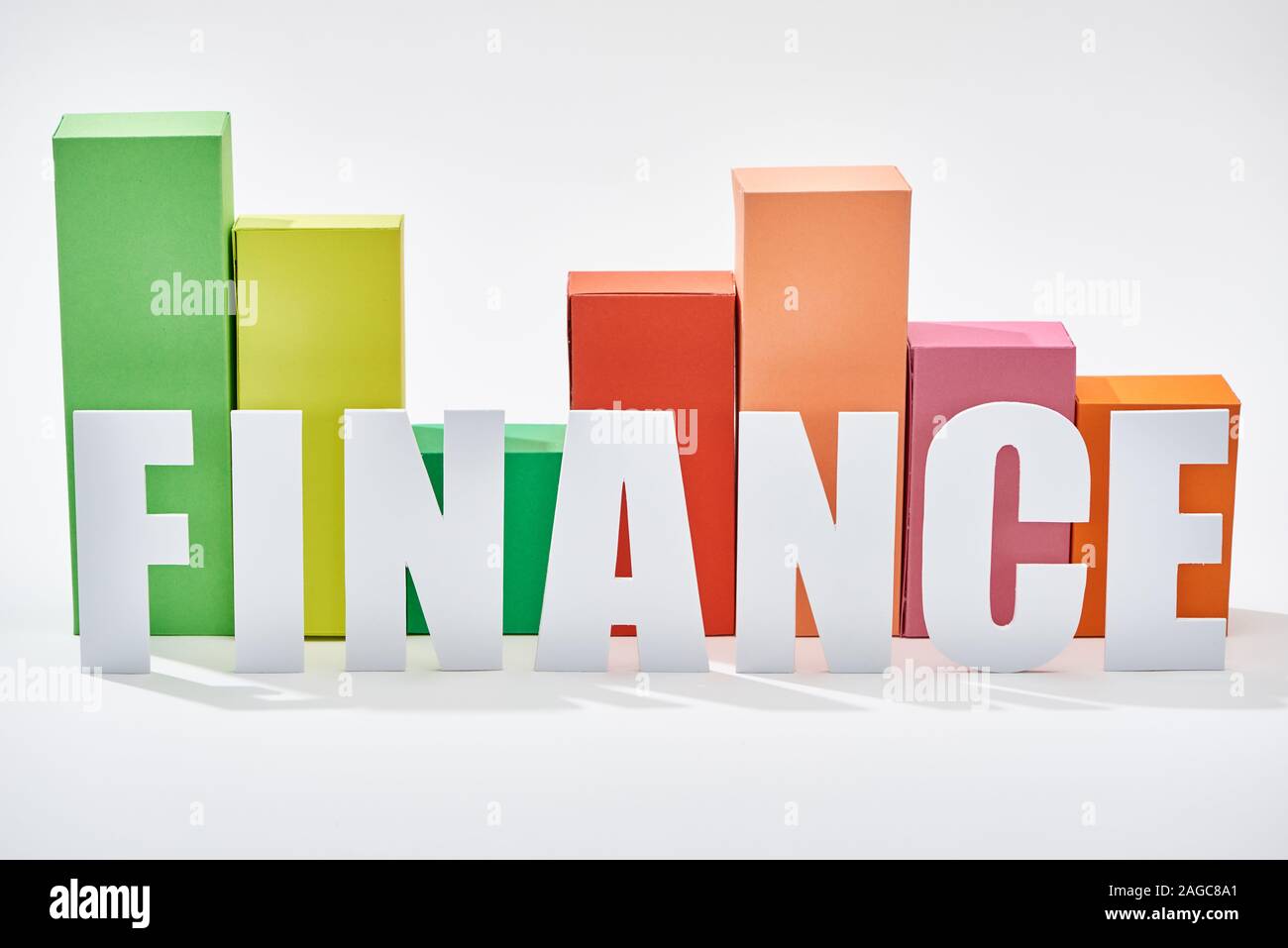 color block chart behind finance inscription on white background Stock ...