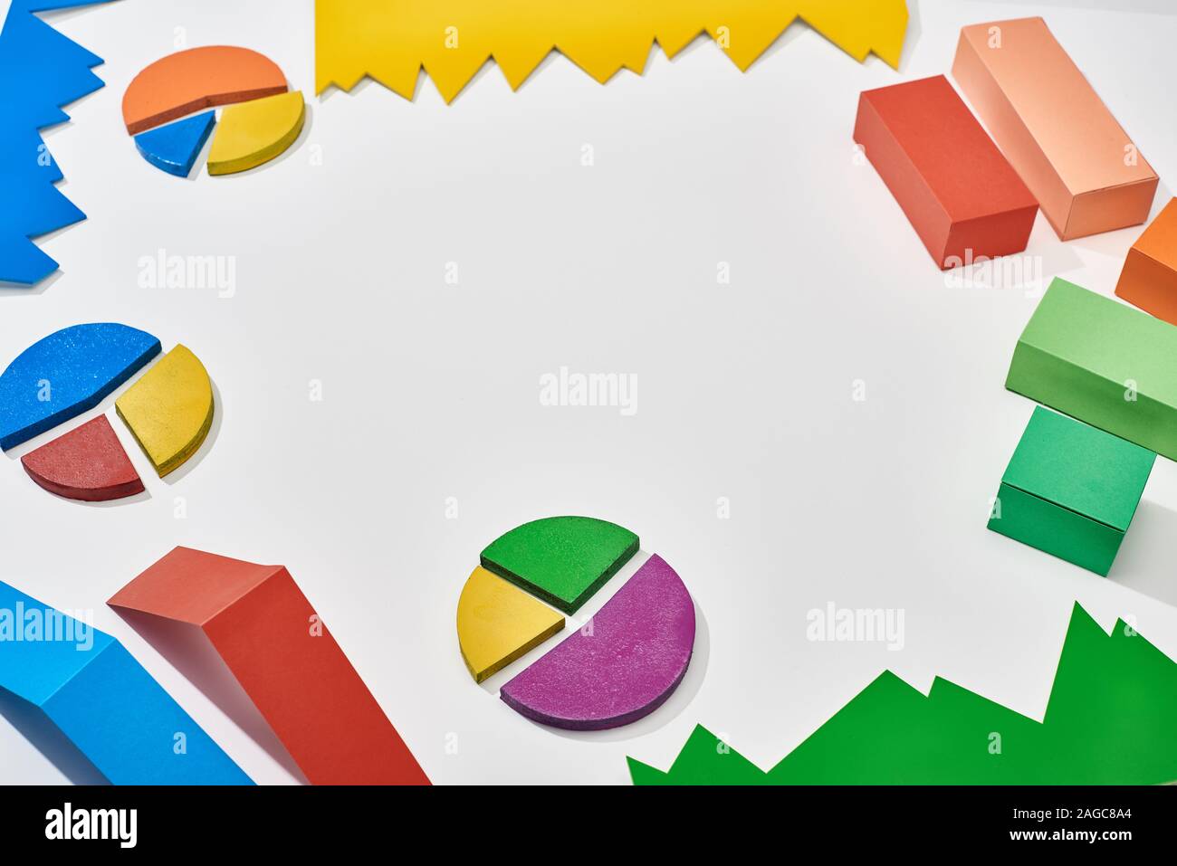 color blocks and pie charts on white background with copy space Stock ...