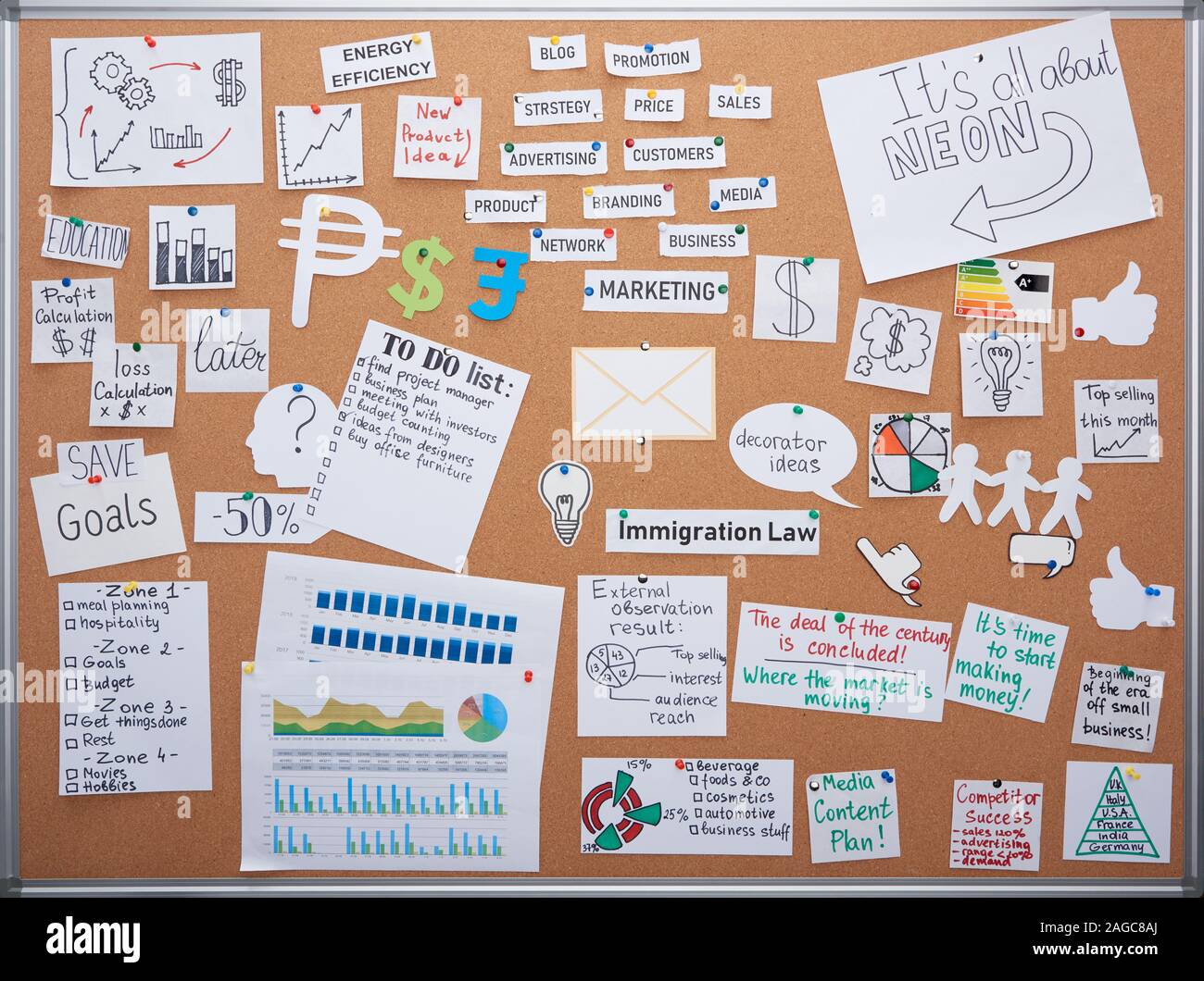 top view of office planning board with cards and notes Stock Photo - Alamy
