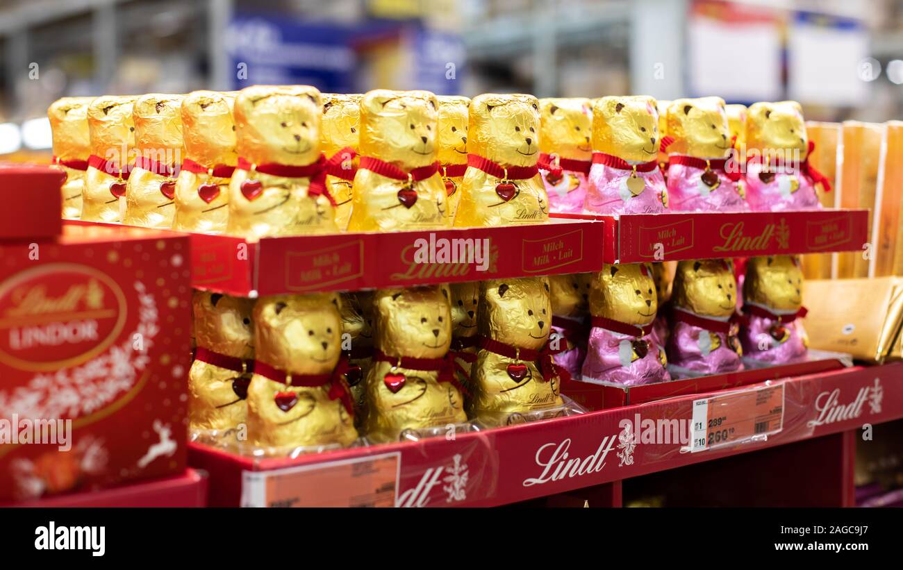 Moscow, Russia - November 30, 2019: Beautiful red box with chocolate ...