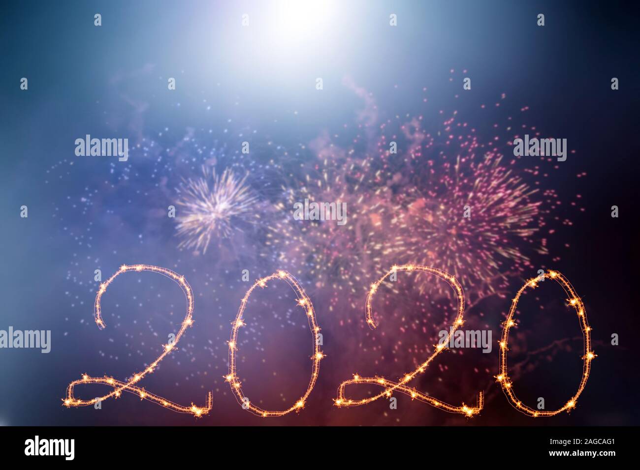 New Year 2020 celebration. Magic holiday background with fireworks ...