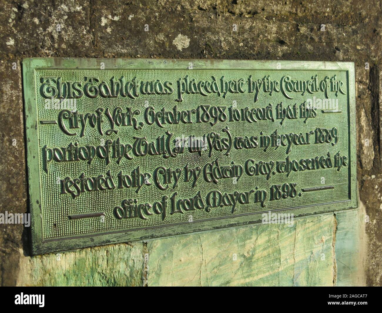 History of York: inscribed tablet placed in 1898 marks the section of ...