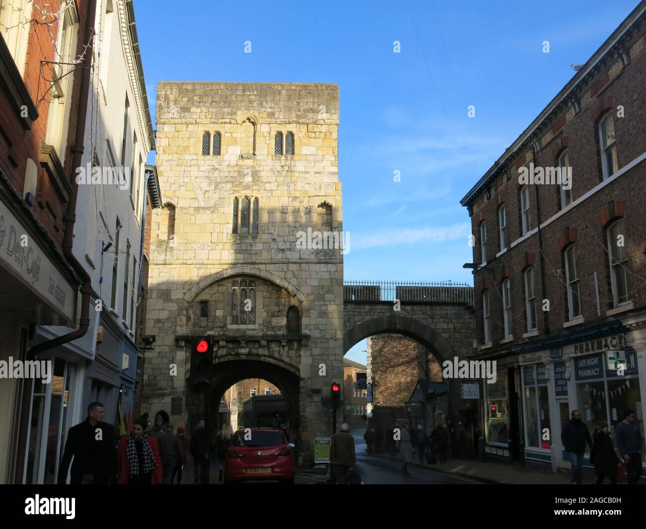 View of Monk Bar at the end of Goodramgate, where there is a medieval ...
