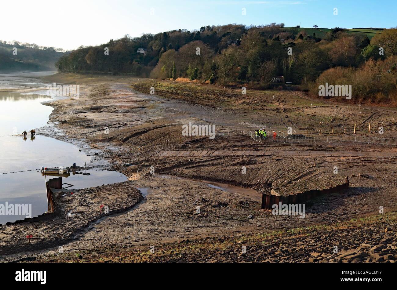 The empty Toddbrook reservoir at Whaley Bridge on a winters day. The ...