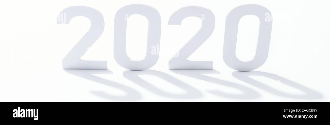 paper 2020 numbers with shadow on white background, panoramic shot ...