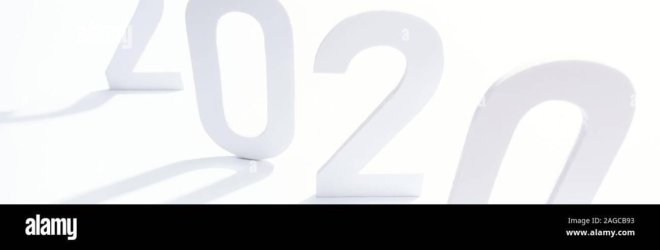 paper 2020 numbers with shadow on white background, panoramic shot ...