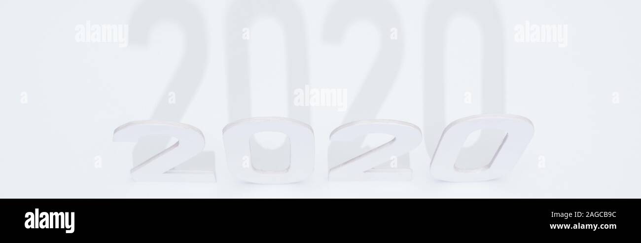 top view of paper 2020 numbers with shadow on white background ...