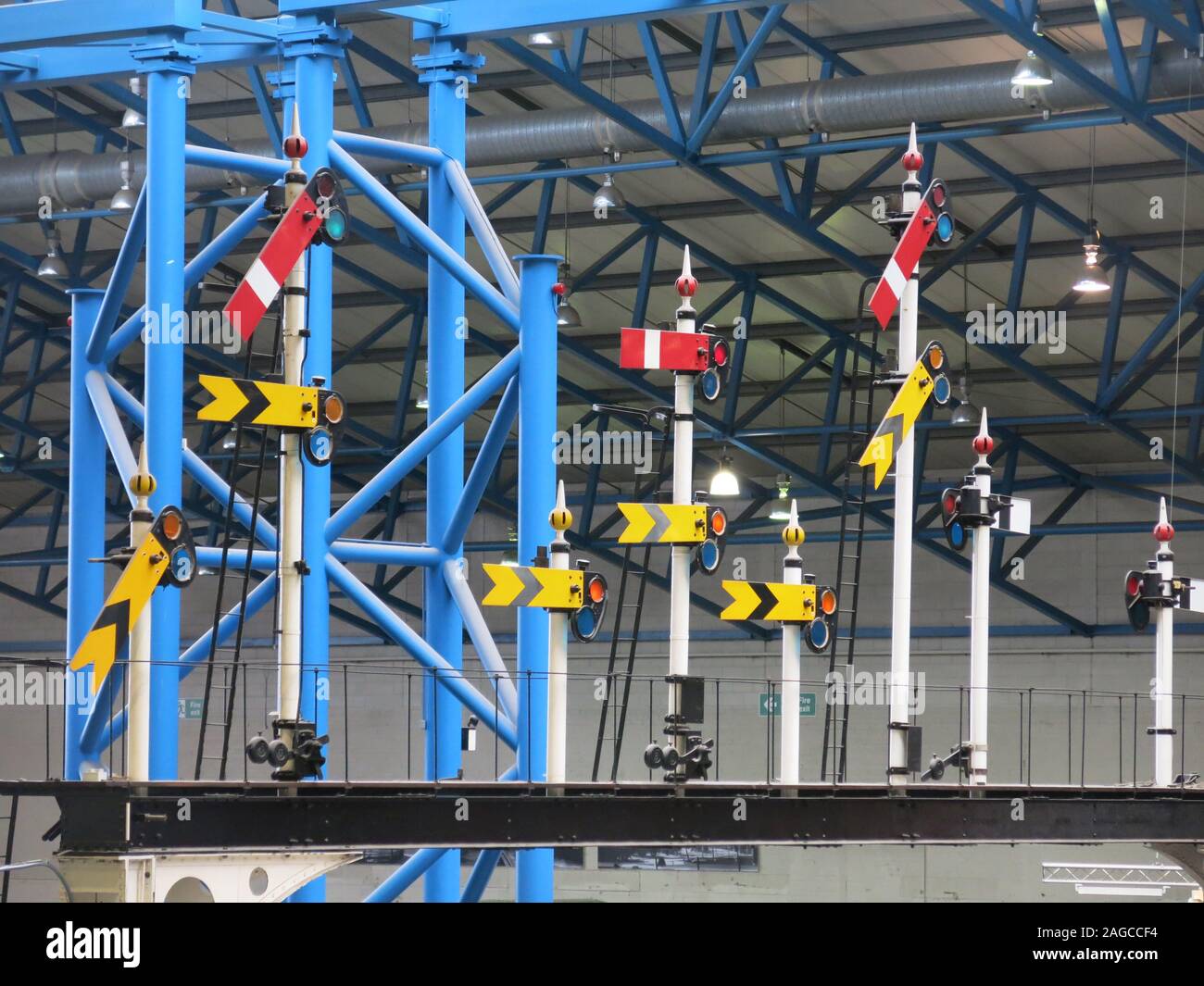 Array of red and yellow signals for home and distance in the roof space ...