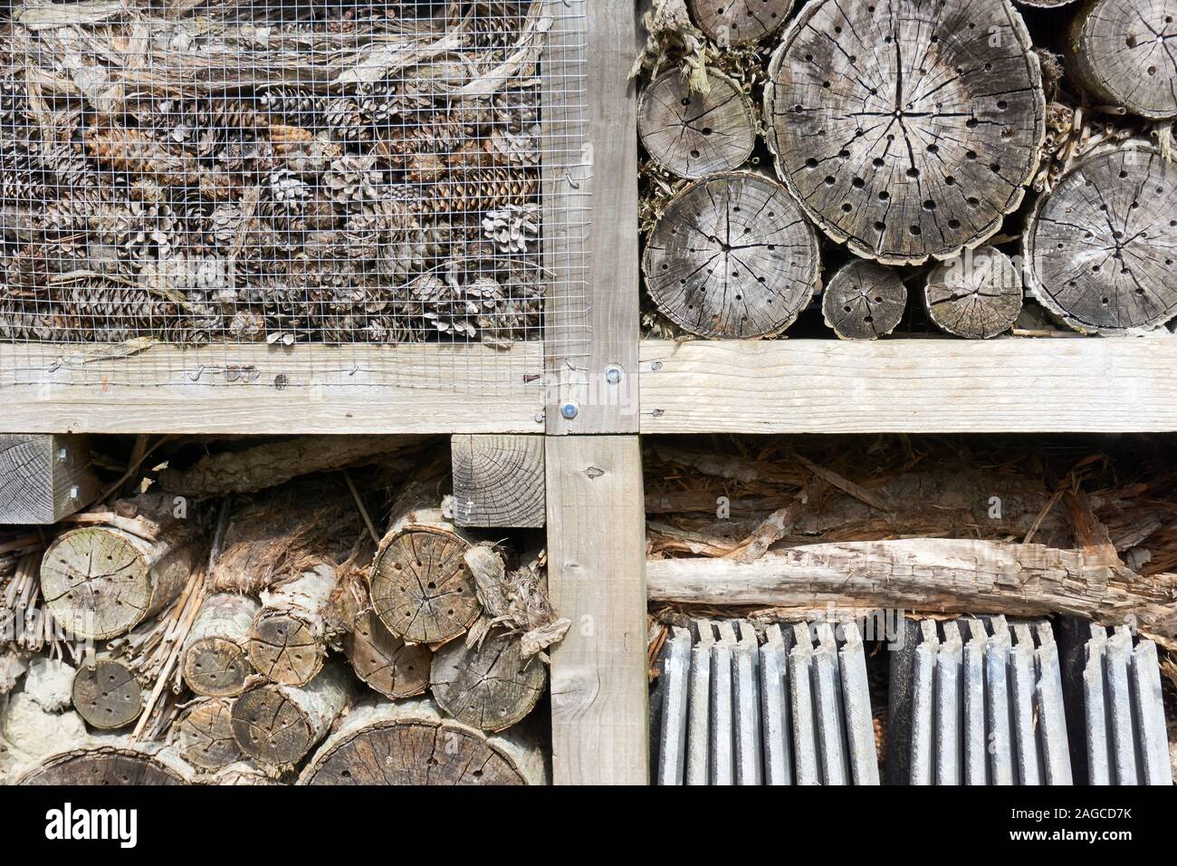 Close-up of a bee hotel or insect hotel a manmade structure created to ...