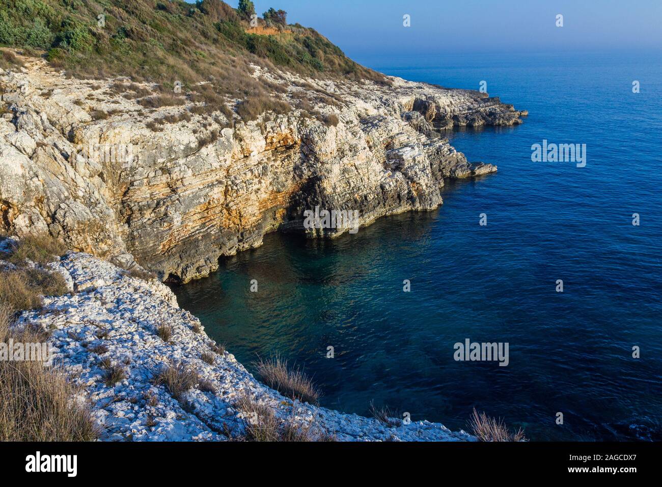 High angle shot of rocks in the Kamenjak coast in Istria, Croatia Stock ...