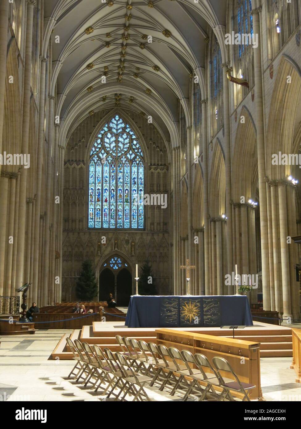 The interior of York Minster showing the Great East Window Stock Photo ...