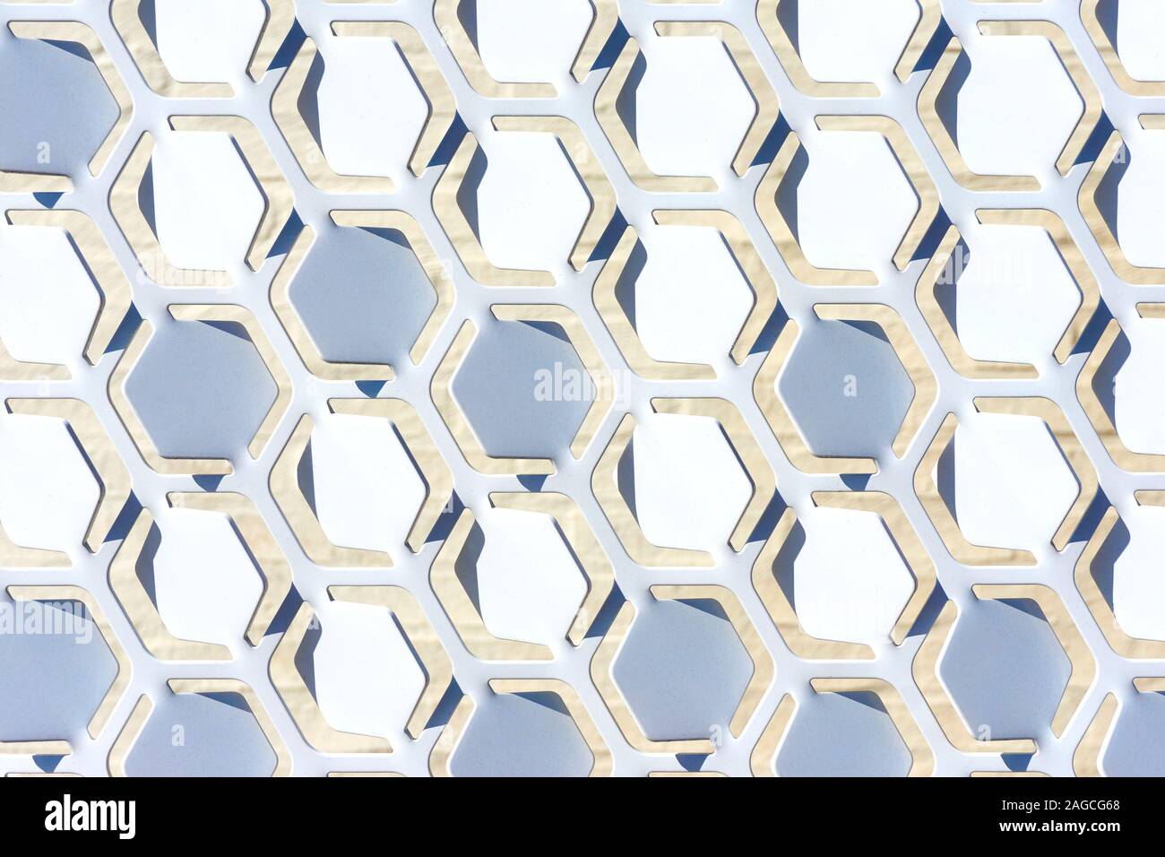 Geometric open metal pattern with white tilted hexagonal shapes Stock ...