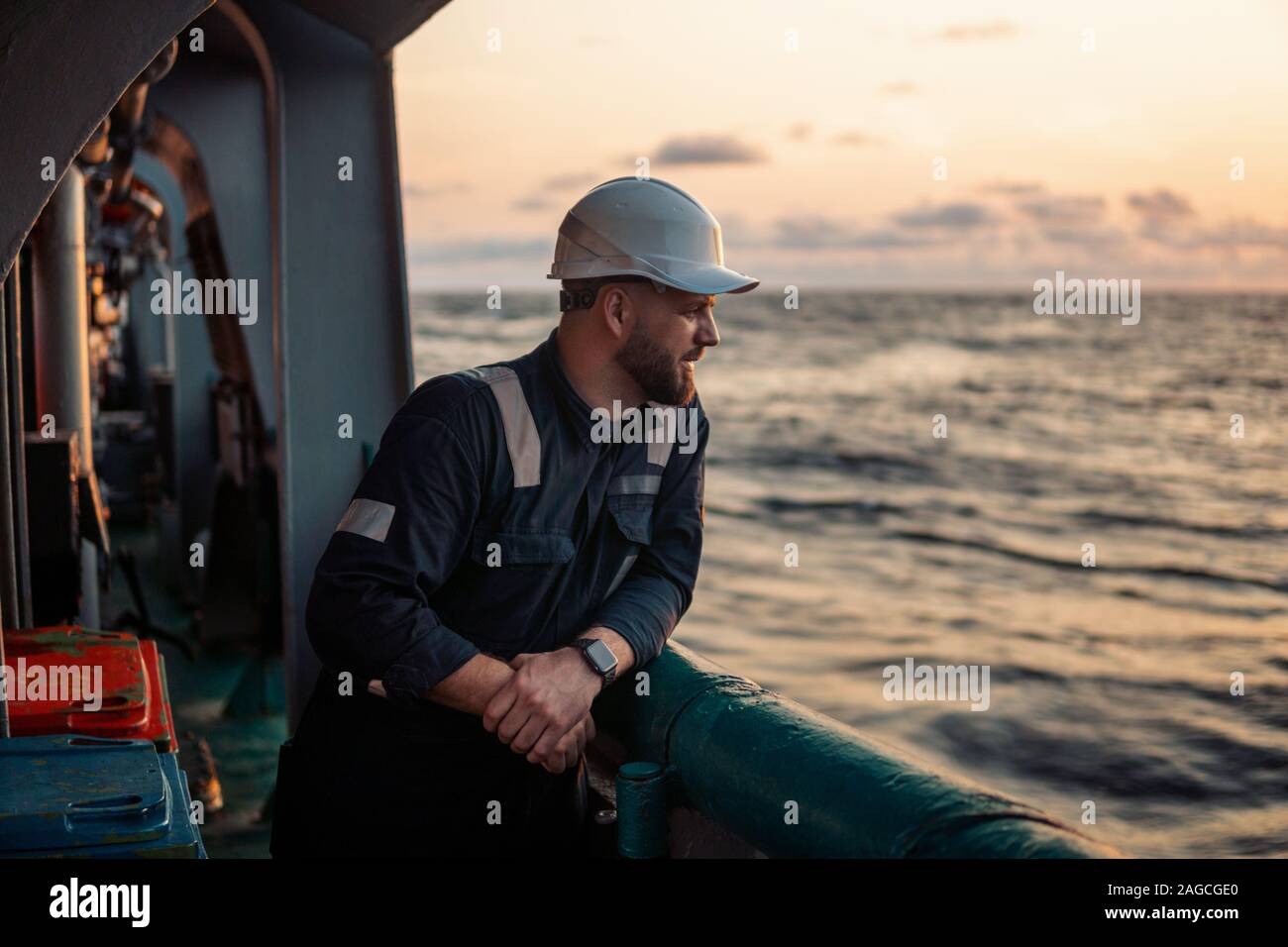 Marine Deck Officer or Chief mate on deck of offshore vessel or ship ...