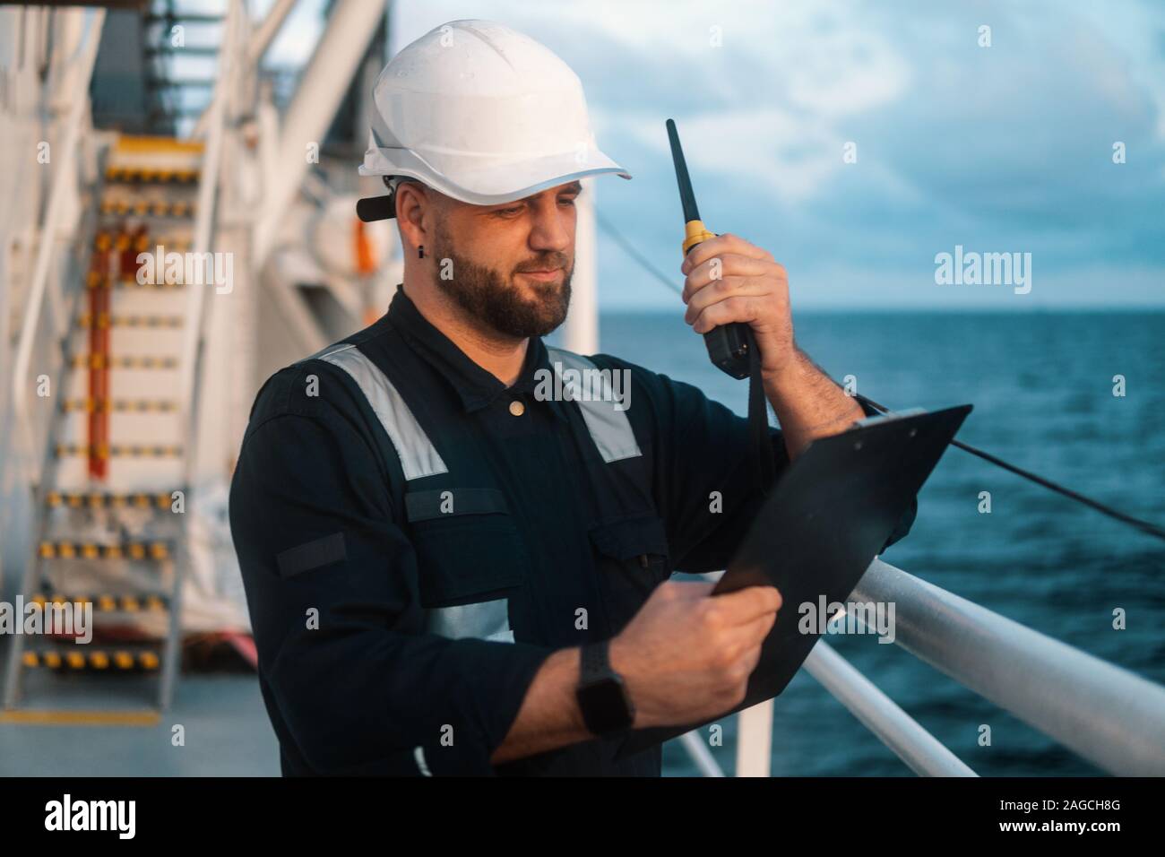 Marine Deck Officer or Chief mate on deck of offshore vessel or ship ...