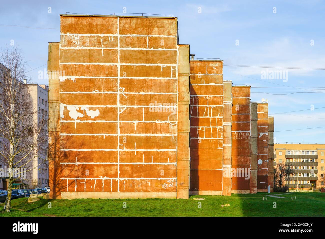 five-story reinforced concrete panel apartment house with newly sealed ...