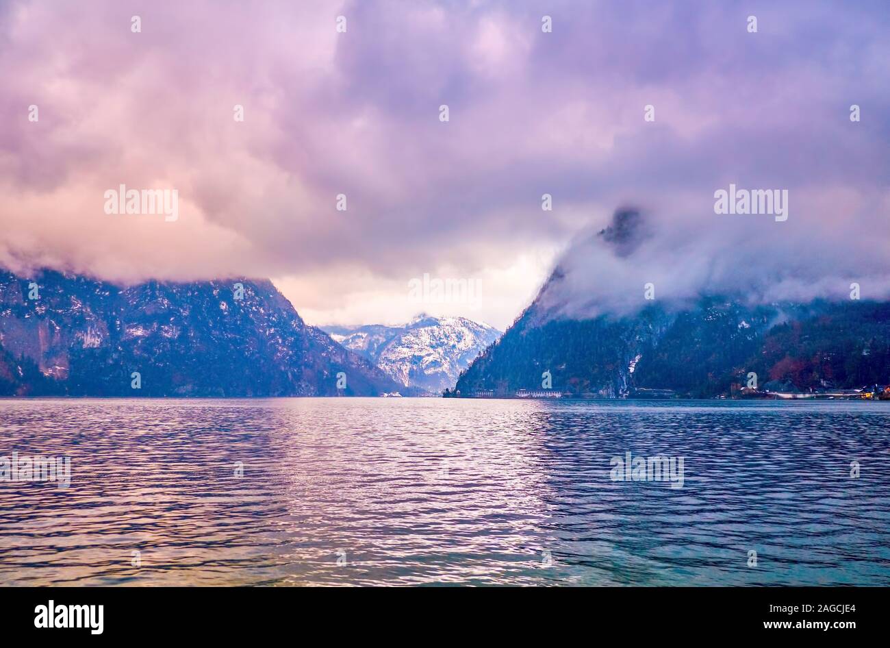 The winter rainy weather in Austrian Salzkammergut tourist region with ...