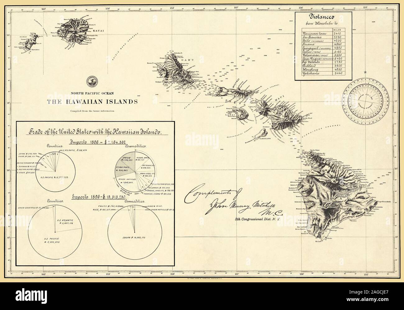Hawaiian Islands 1896 Map produced by the Navy Hydrographic Office as a ...