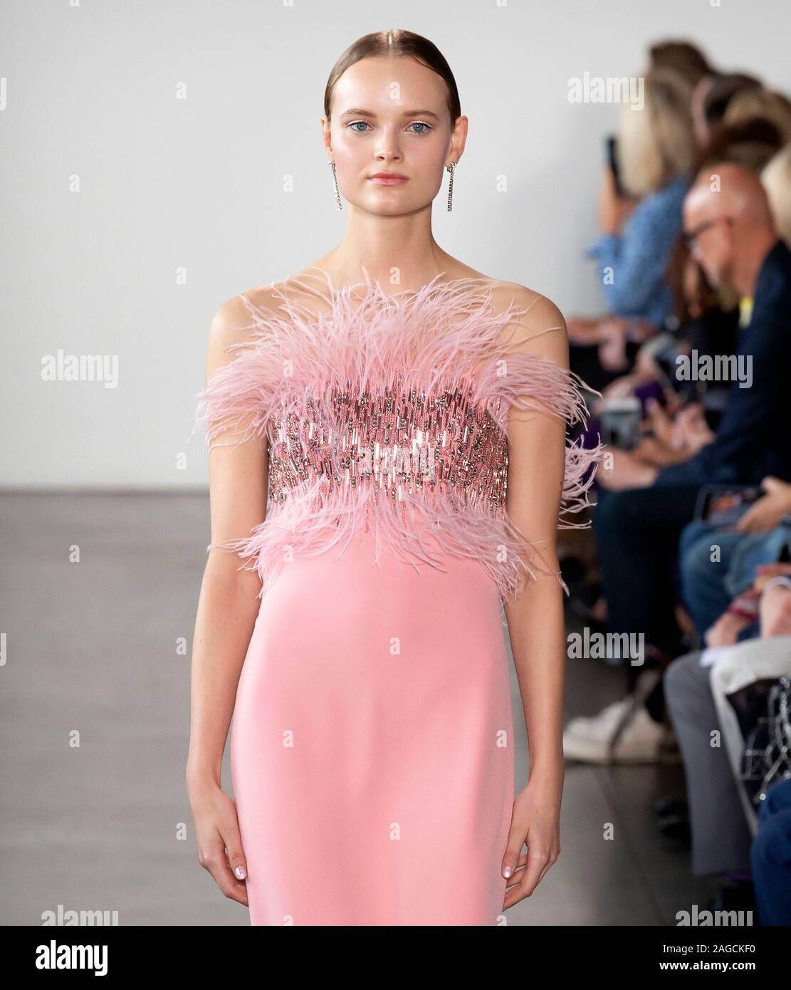 New York, NY - Sept 10, 2019: Valou Weemering walks the runway at the ...