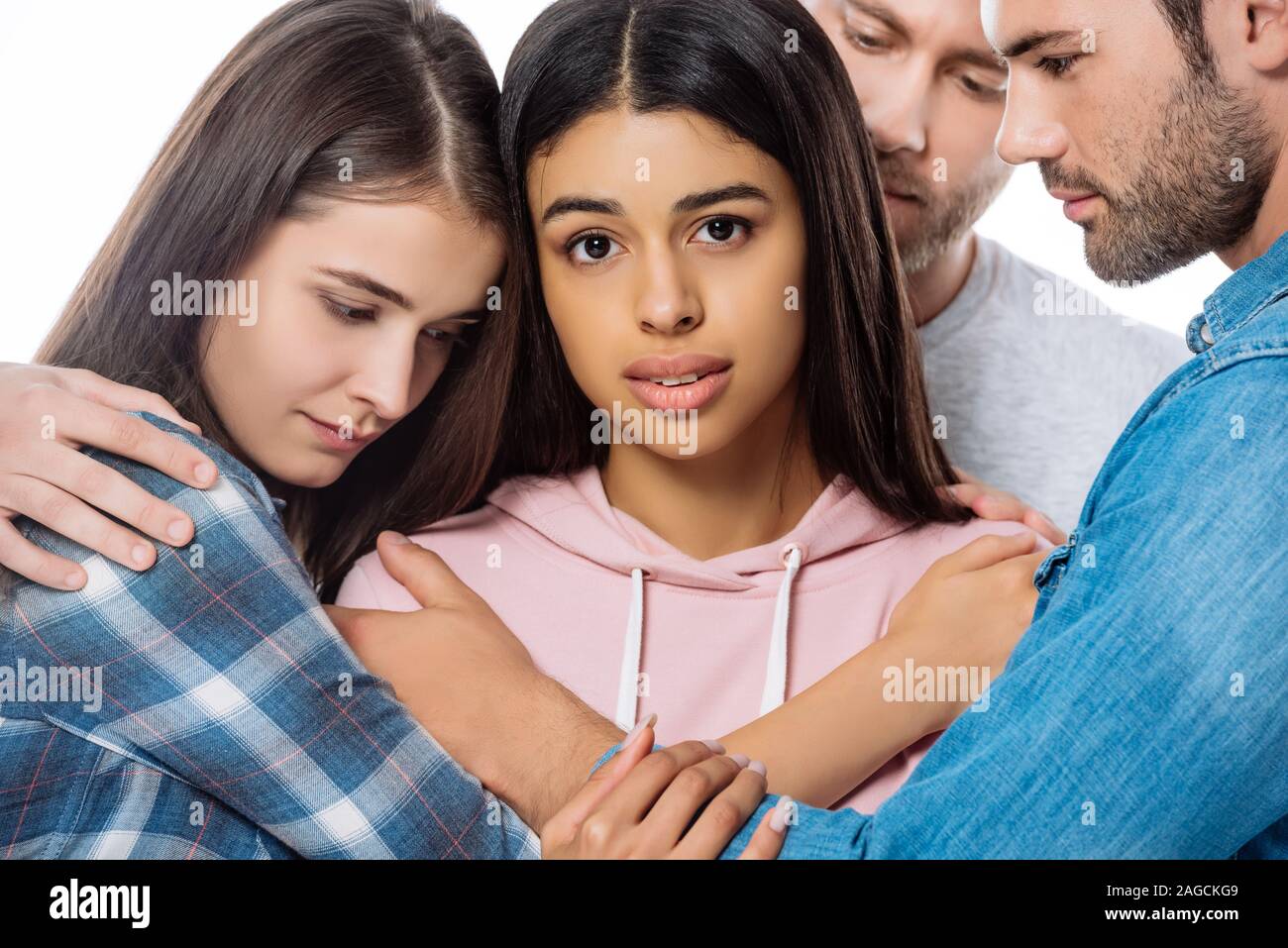 support group hugging african american woman isolated on white Stock ...