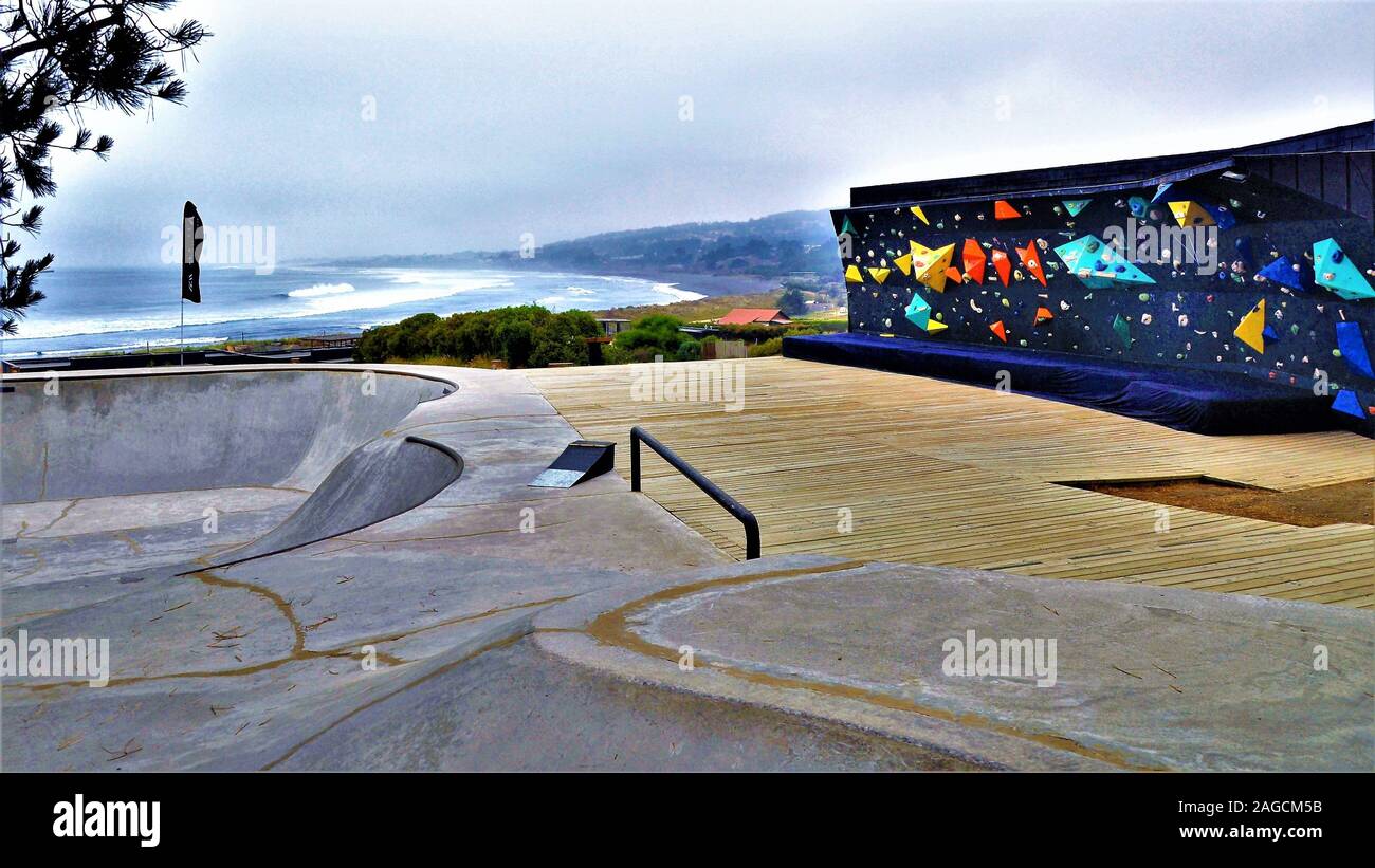 Modern black building with trendy architectural twists at the ocean ...