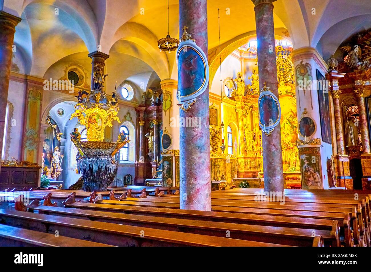 TRAUNKIRCHEN, AUSTRIA - FEBRUARY 22, 2019: The prayer hall of Parish ...