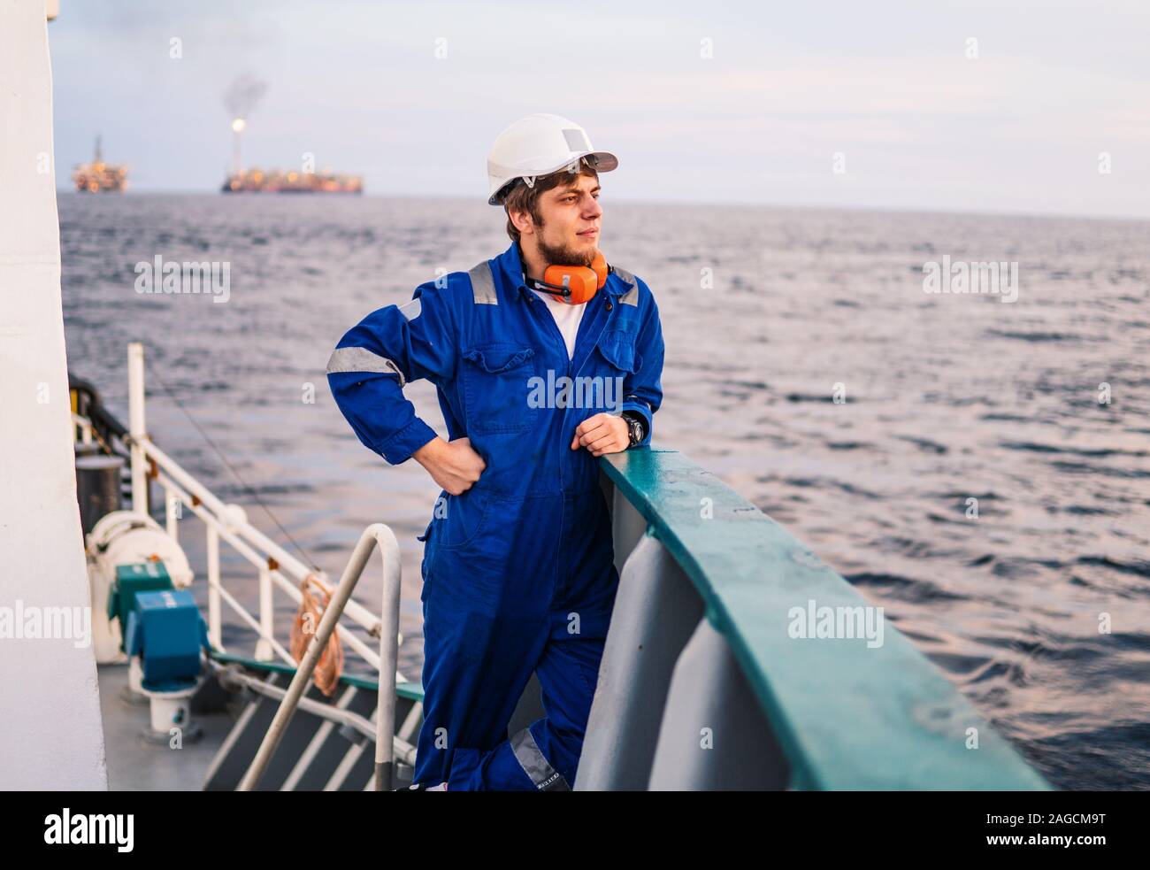Marine Deck Officer or Chief mate on deck of offshore vessel Stock ...