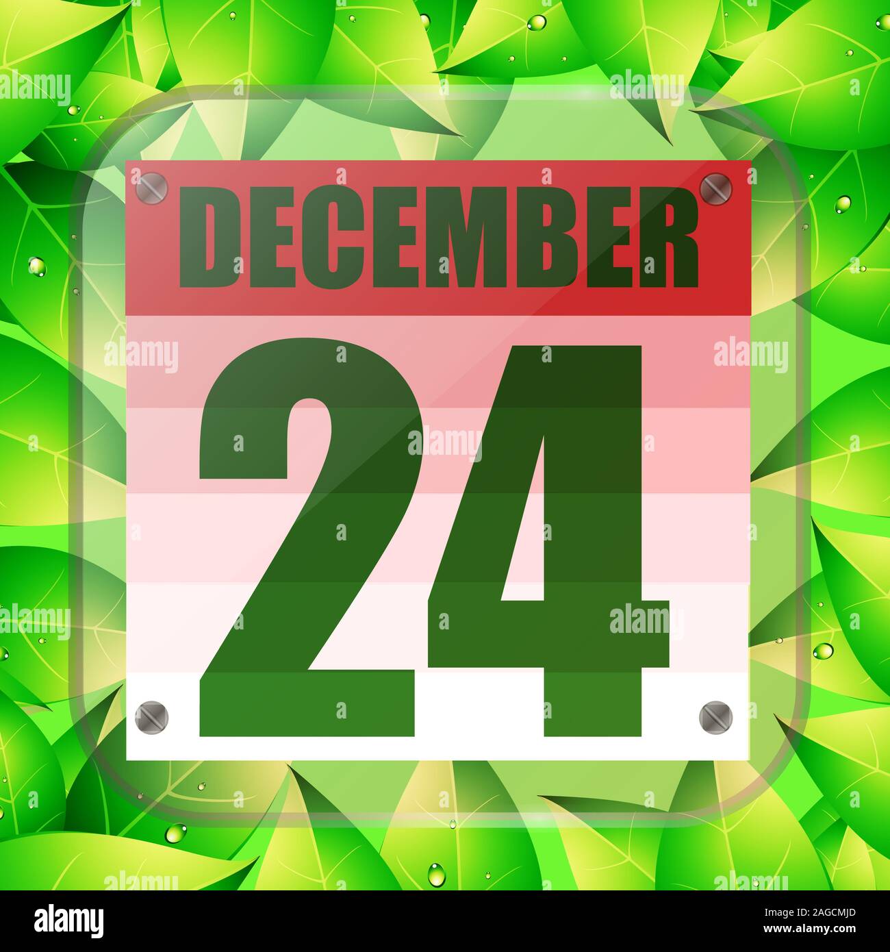 December 24 icon. For planning important day with green leaves. Banner ...