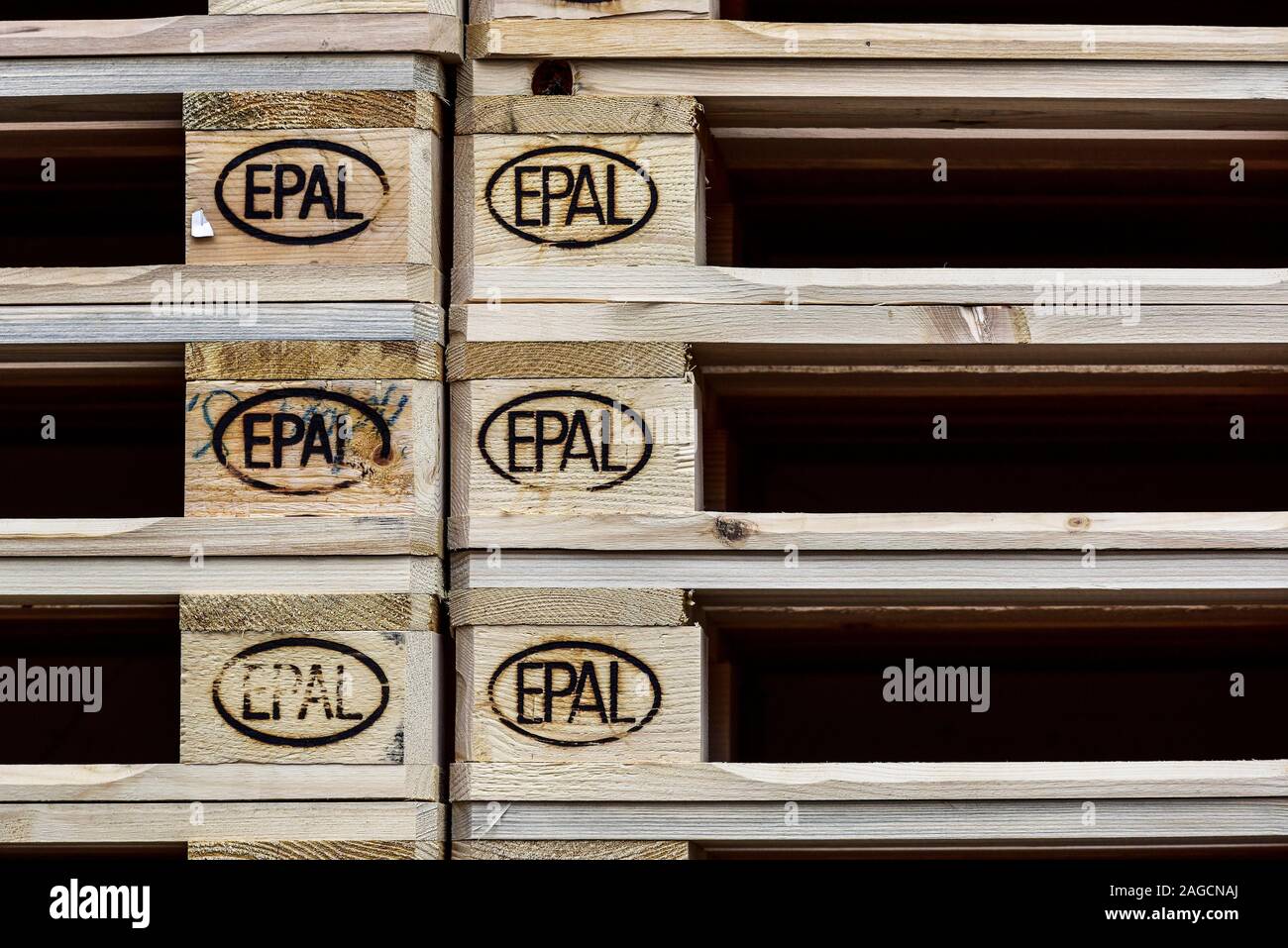 Stacked euro pallets with EPAL mark, Switzerland Stock Photo - Alamy