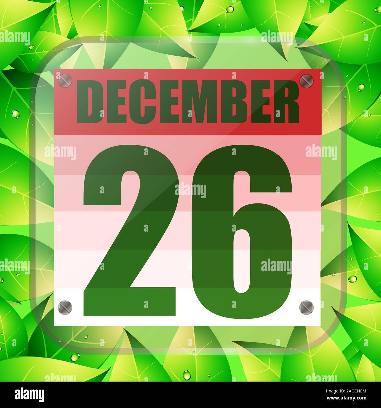 December 26 icon. For planning important day with green leaves. Banner ...